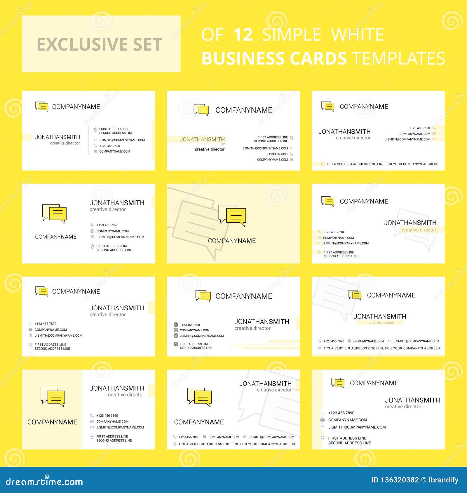 Set of 12 Chat Bubble Creative Busienss Card Template. Editable ...