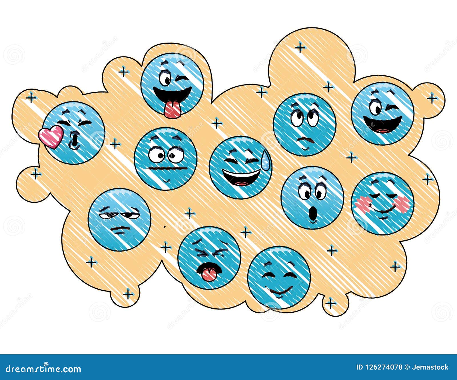 Set of Chat Emoticons Scribble Stock Vector - Illustration of laugh ...