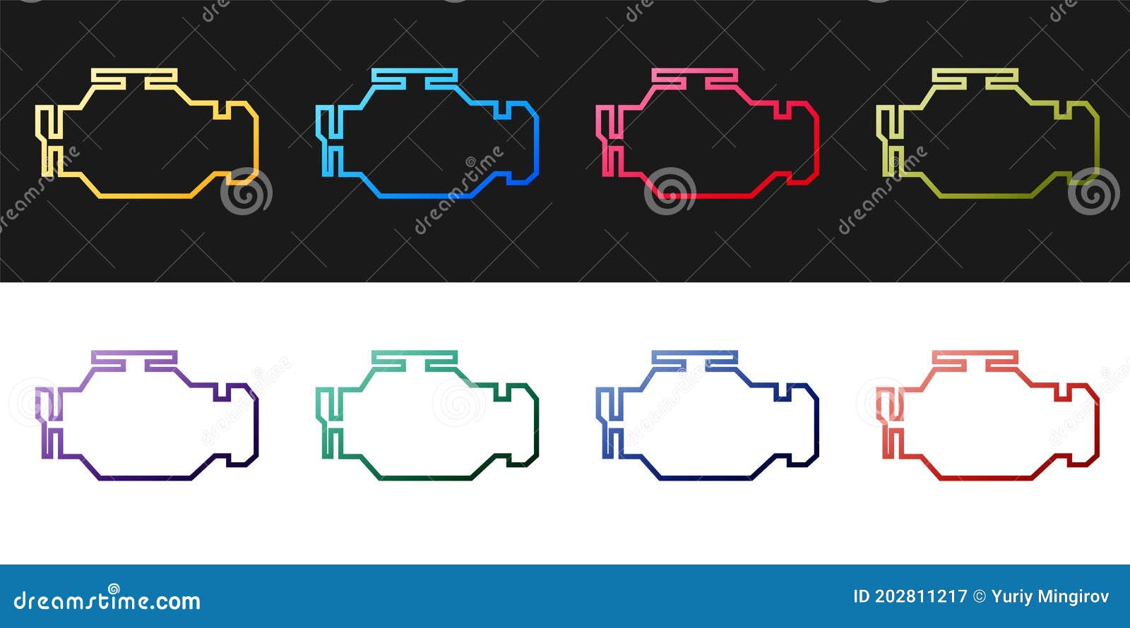 Set Check Engine Icon Isolated on Black and White Background. Vector ...