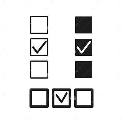 Set of Check Mark Box Icons. Various Selection Signs, Black and White ...