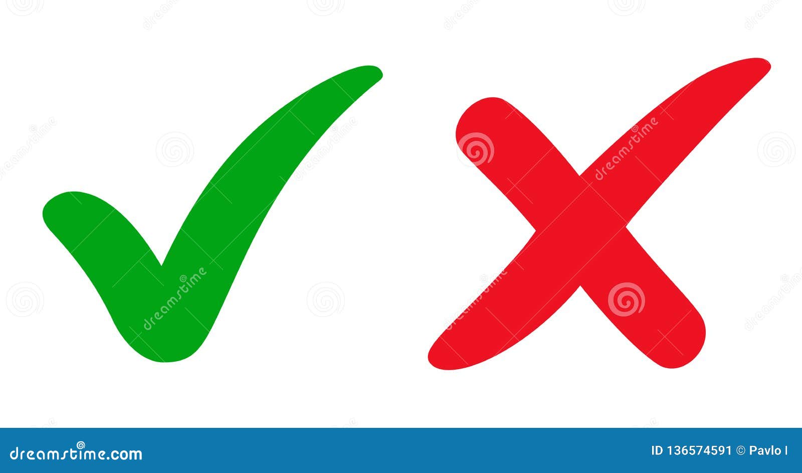 Set check mark and cross - stock vector. Illustration of handwritten ... Set check mark and cross - stock vector. Illustration of handwritten ...
