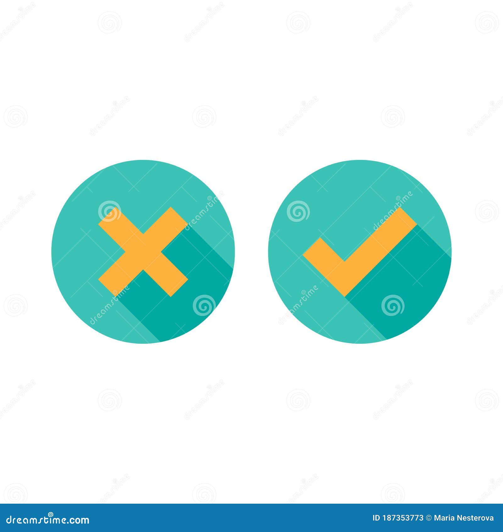 Set of Check Mark Icons. Squared Orange Tick and Cross with Shadow in ...