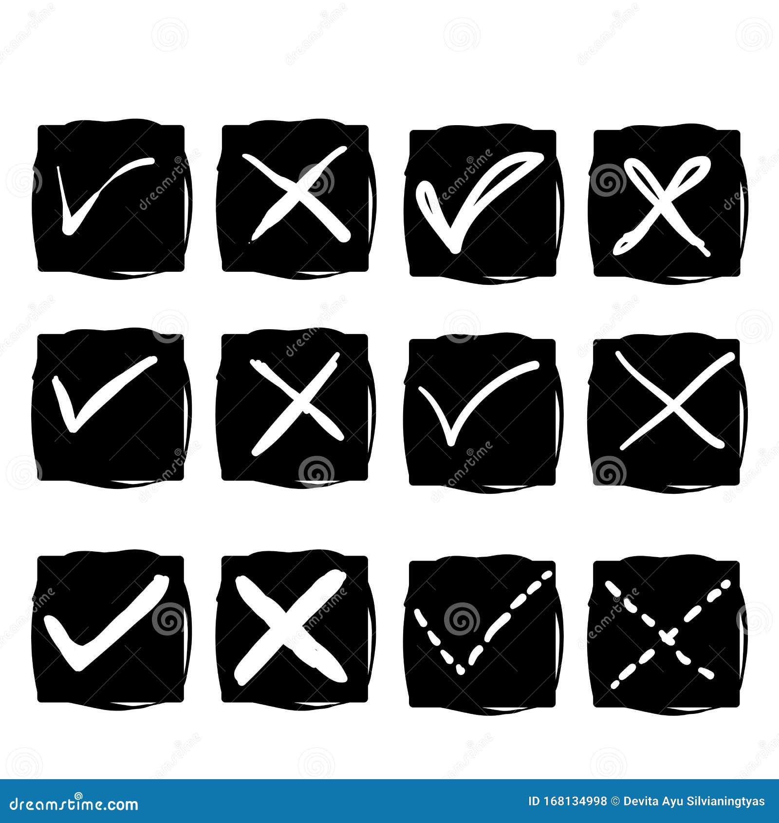 Set of Check Mark Sign and X Doodle Handdrawn Vector Stock Vector ...