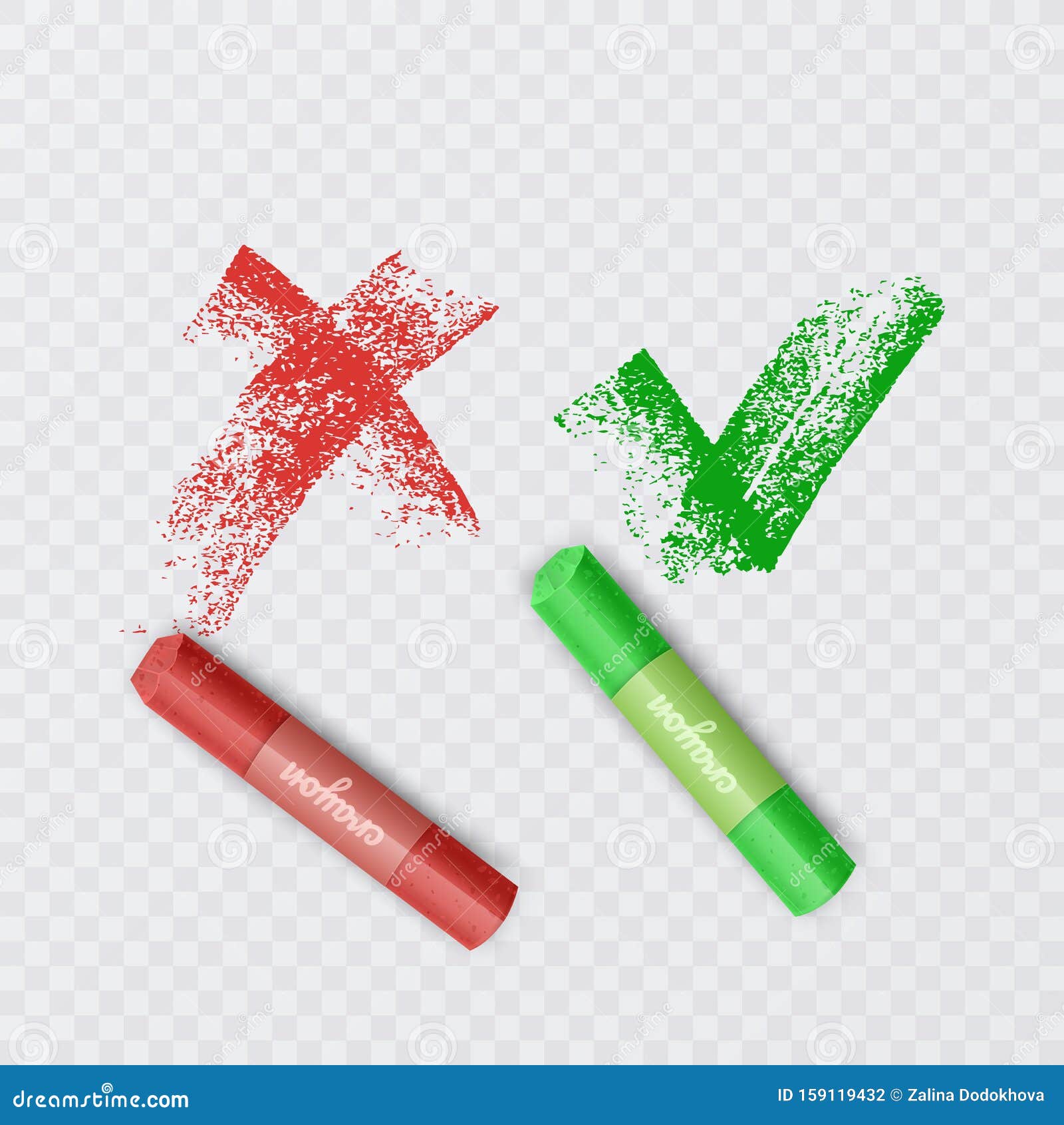 Set of Check Marks on Black School Board, Chalk Checkmark and X or ...