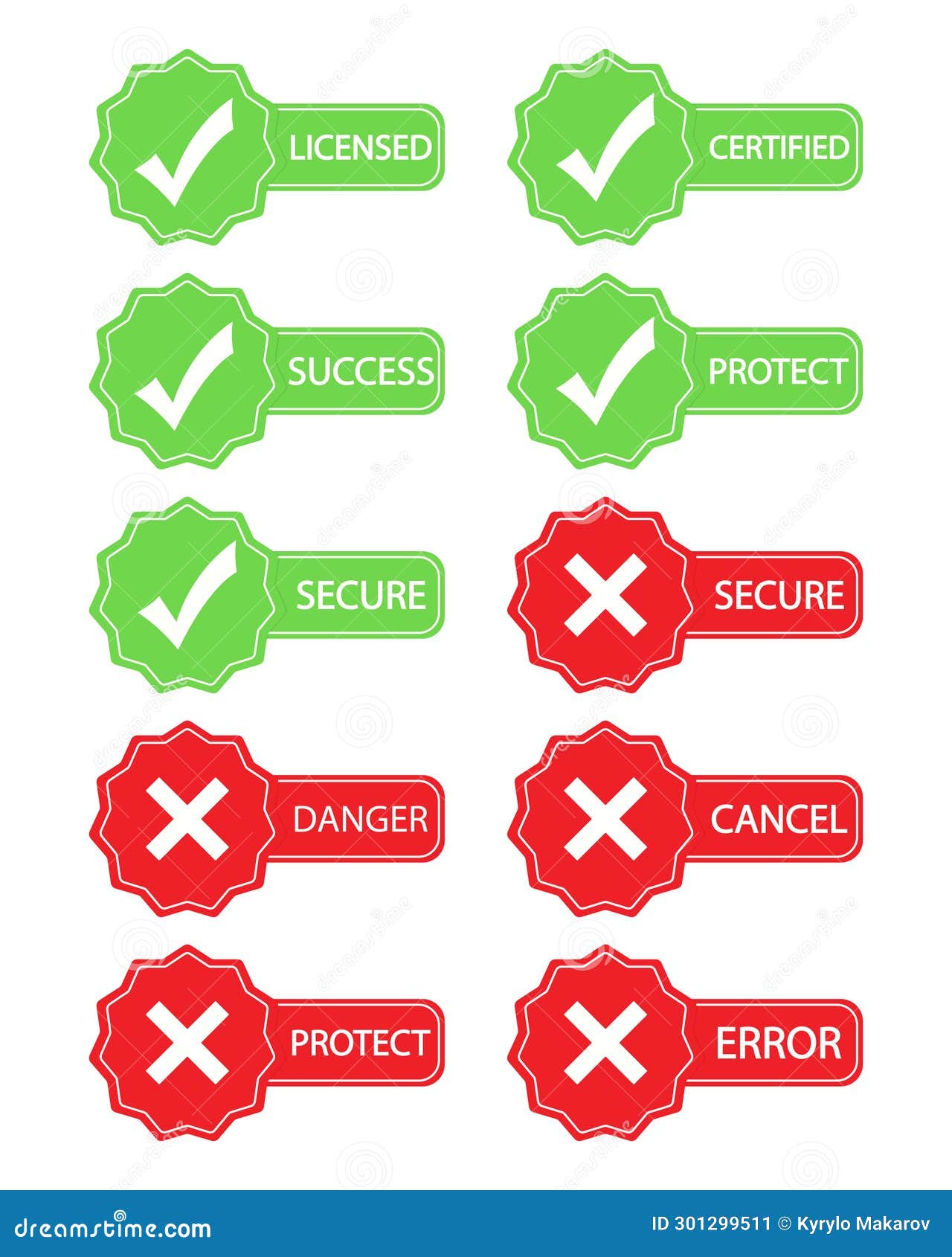 Set of Check Marks and Crosses Illustration. Licensed, Success, Secure ...