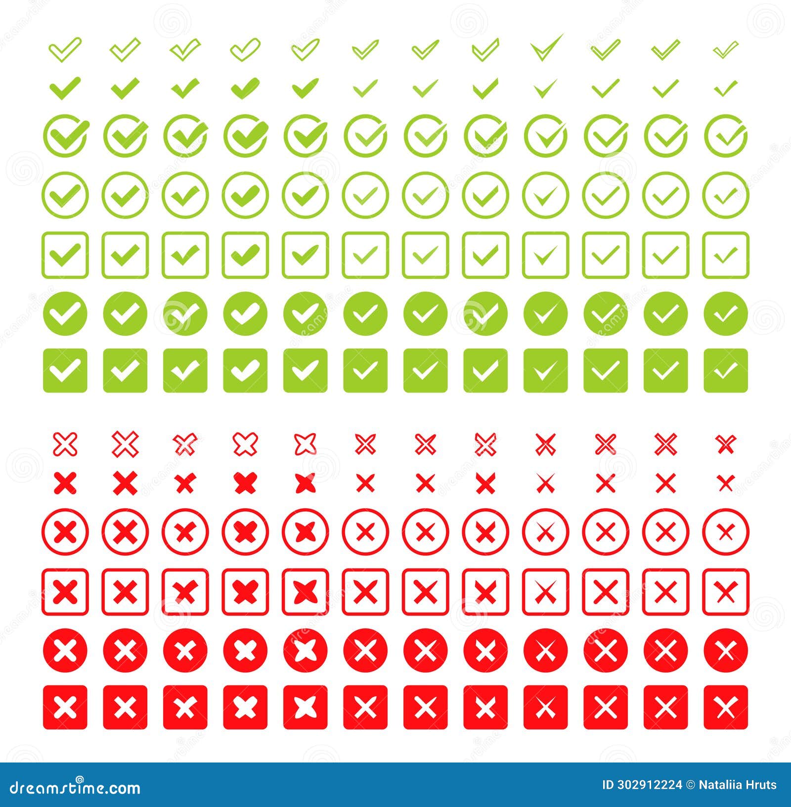 Set Check Marks and Crosses. Tick and X Mark Icon. Approved or Rejected ...