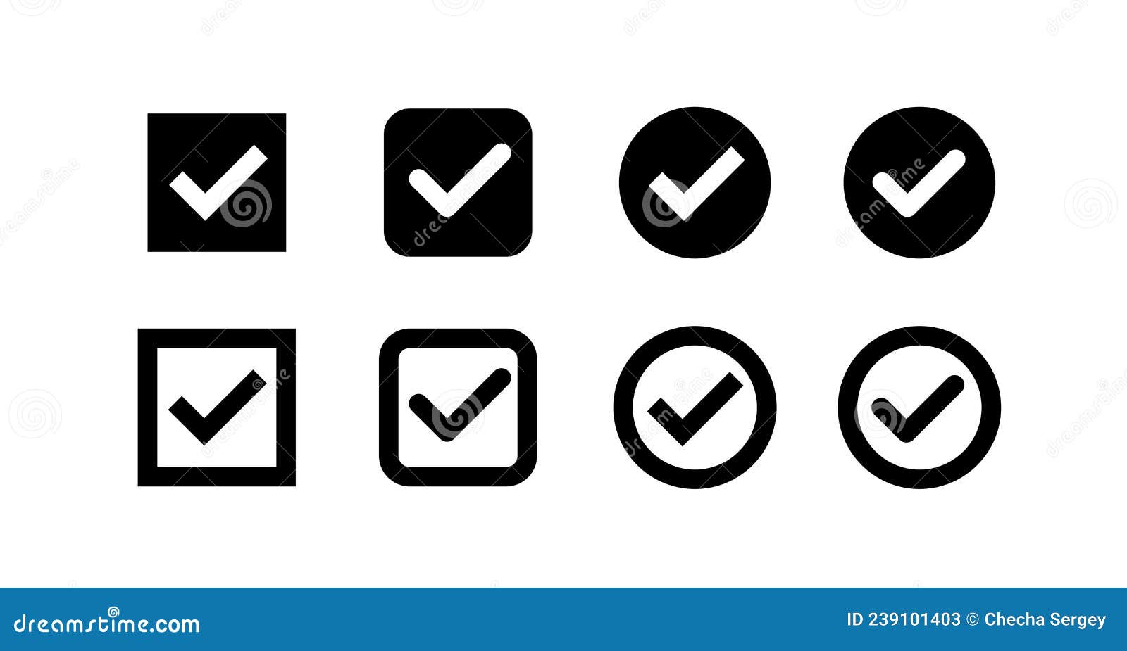 Set of Check Marks Icons in a Square, in a Circle. Stock Vector ...