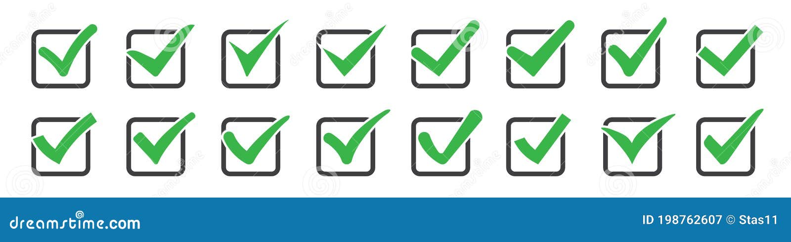 Set of Check Marks or Ticks in Boxes Stock Vector - Illustration of ...