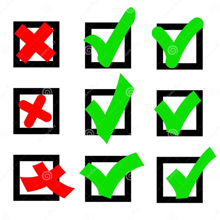 Set Check Marks or Ticks in Boxes Conceptual Stock Vector ...