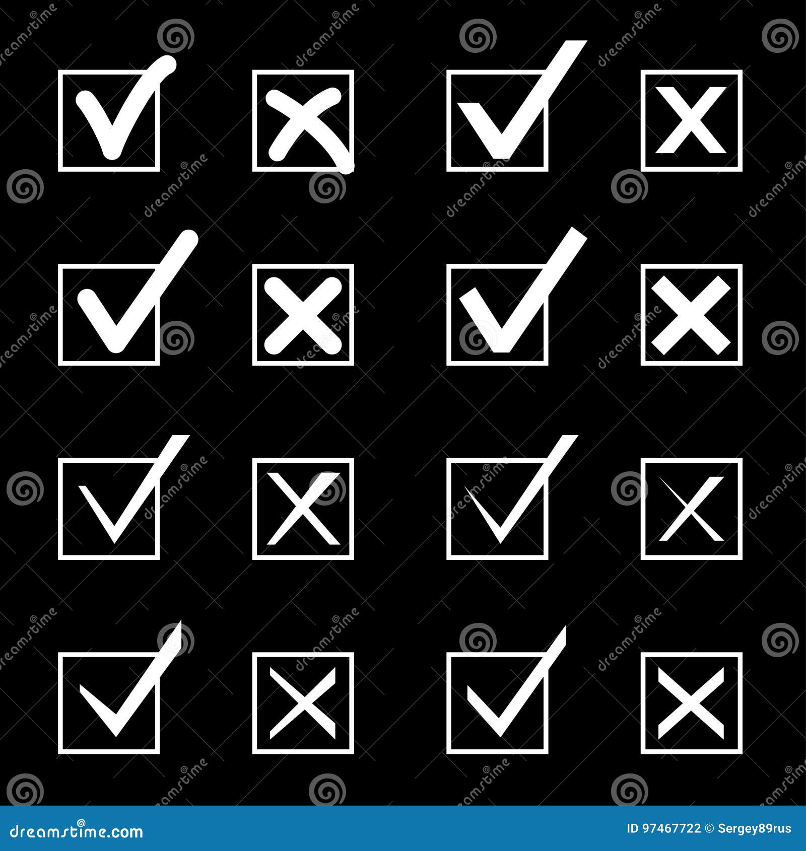 Set of Check Marks and Xs. stock vector. Illustration of shape - 97467722
