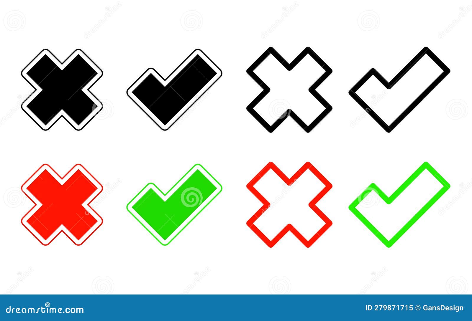 Set of Check Mart and X Mark Icon on White Background Stock Vector ...