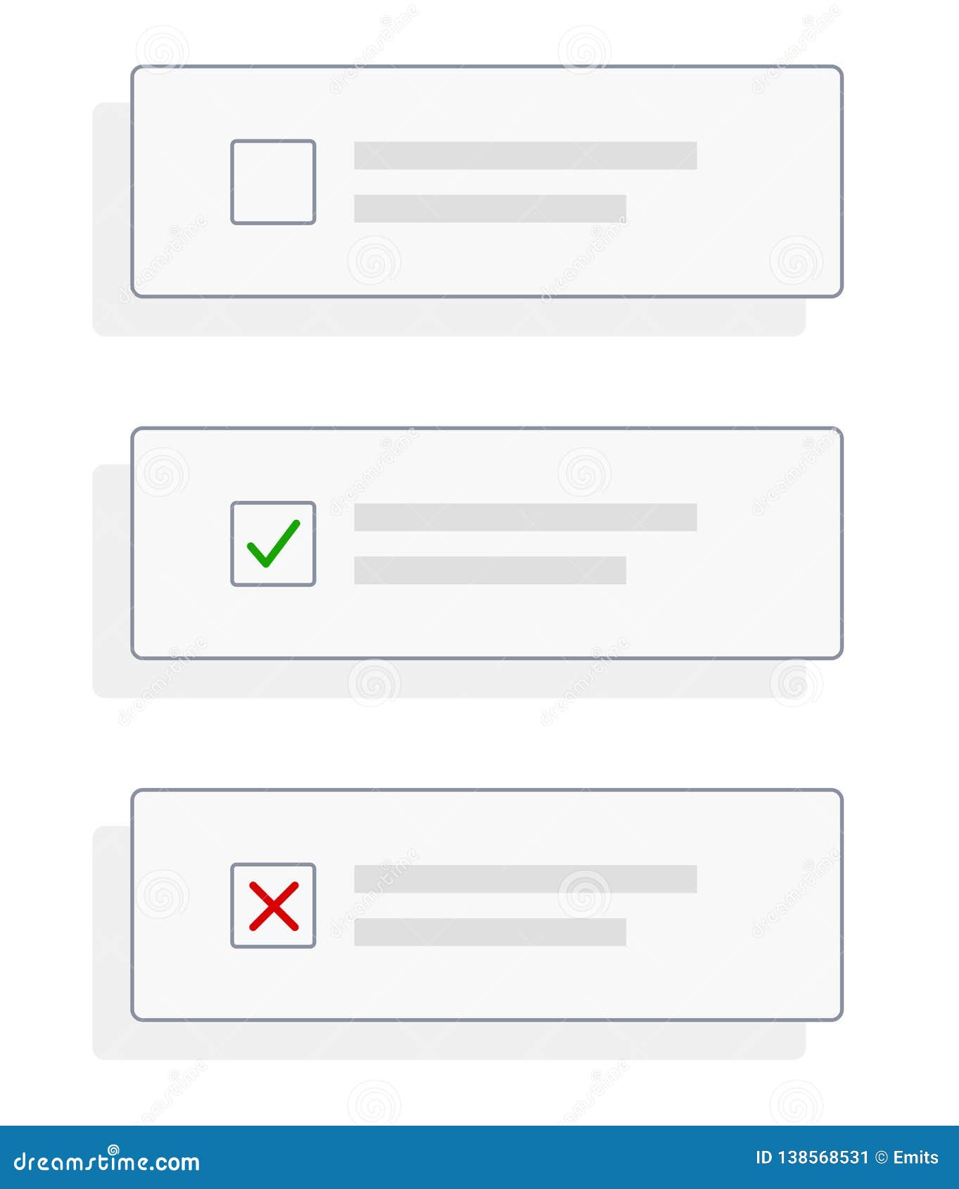 Set of Checkbox Containers / Placeholders with Tick Check, Cross and ...