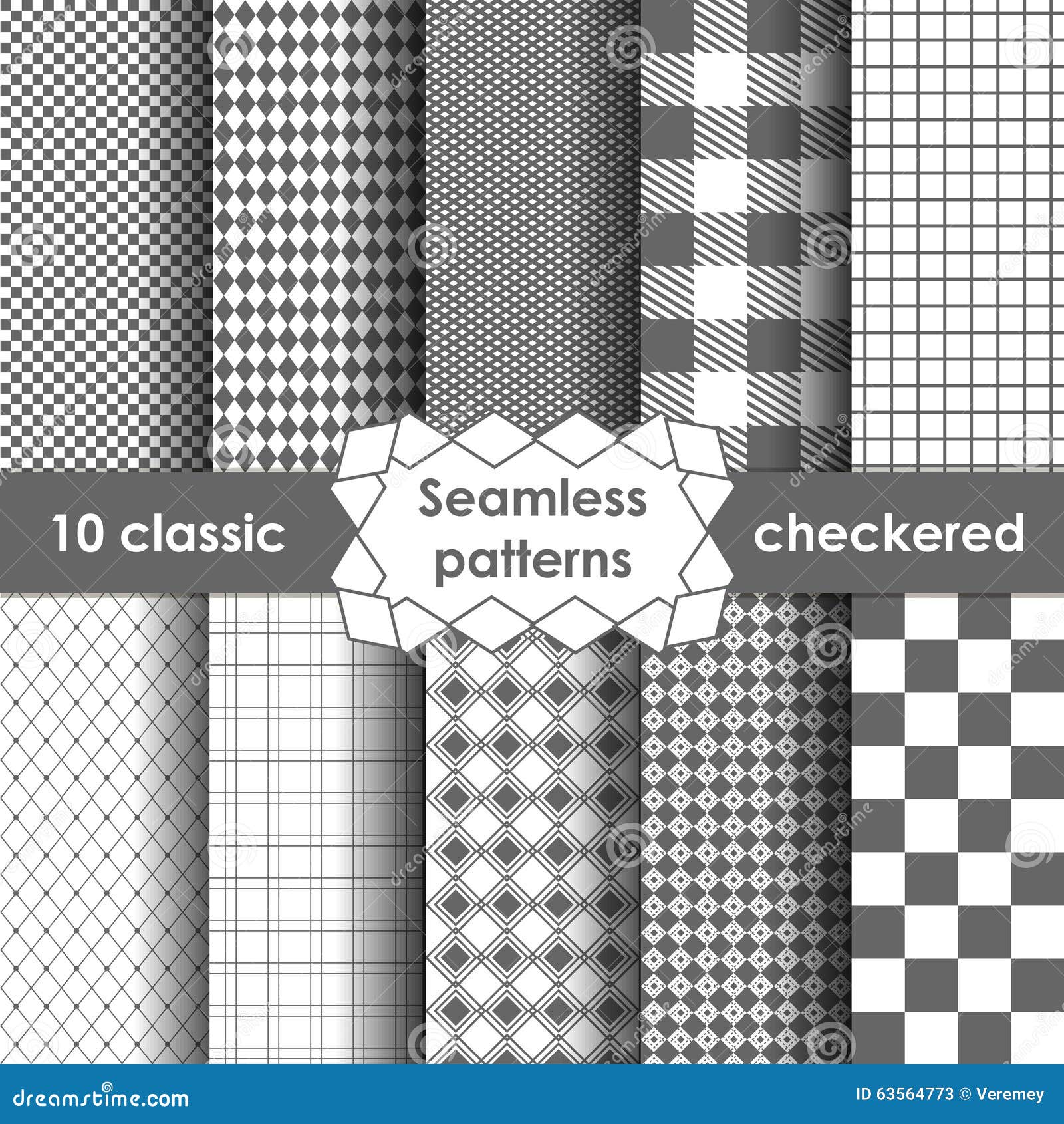 Set of Checkered Simple Fabric Seamless Pattern in Grey and White Stock ...