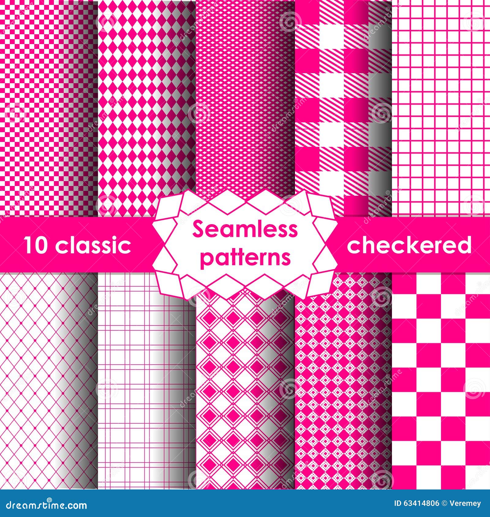 Set of Checkered Simple Fabric Seamless Pattern in Pink and White Stock ...