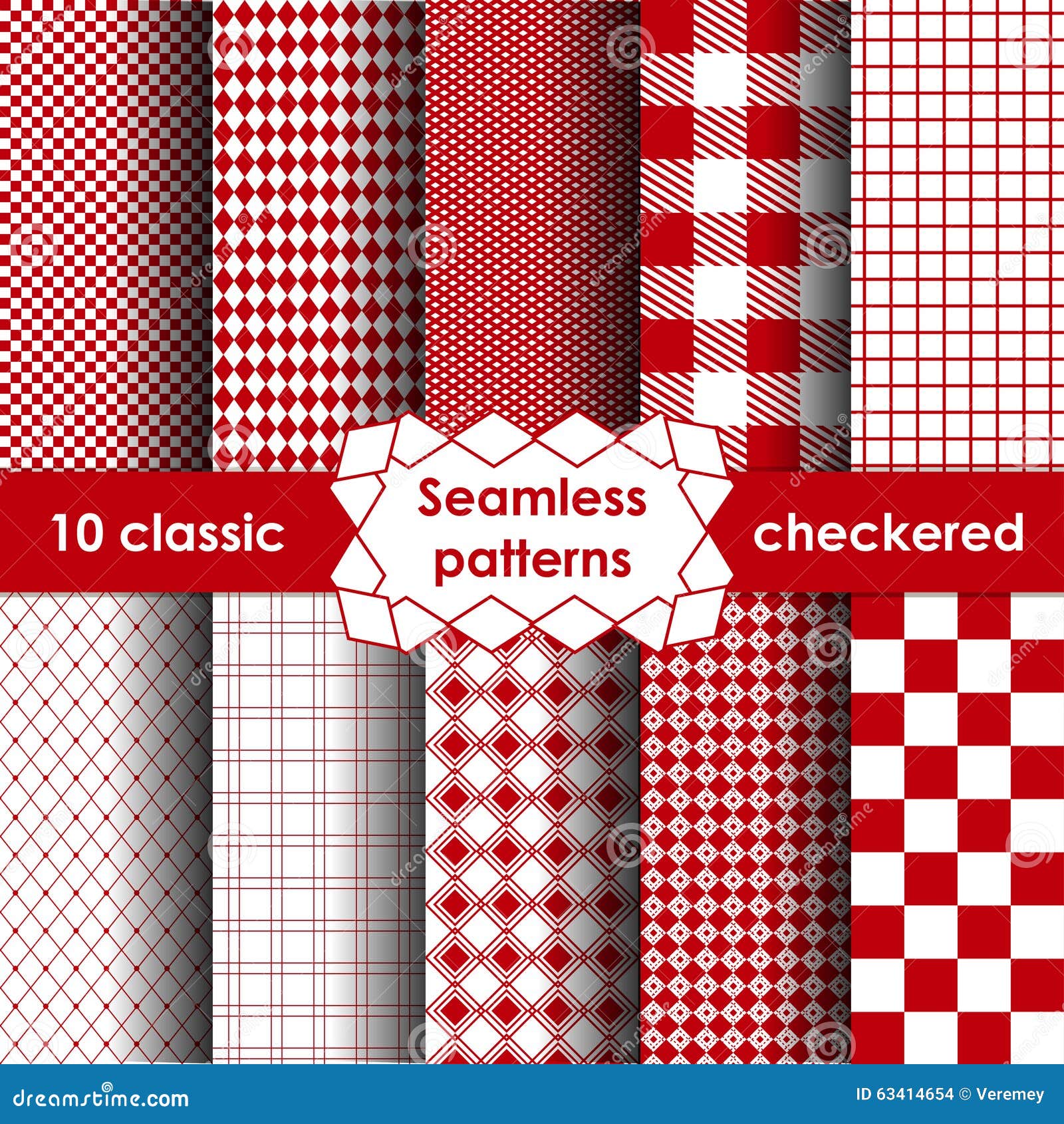 Set of Checkered Simple Red Fabric Seamless Pattern. Stock Vector ...
