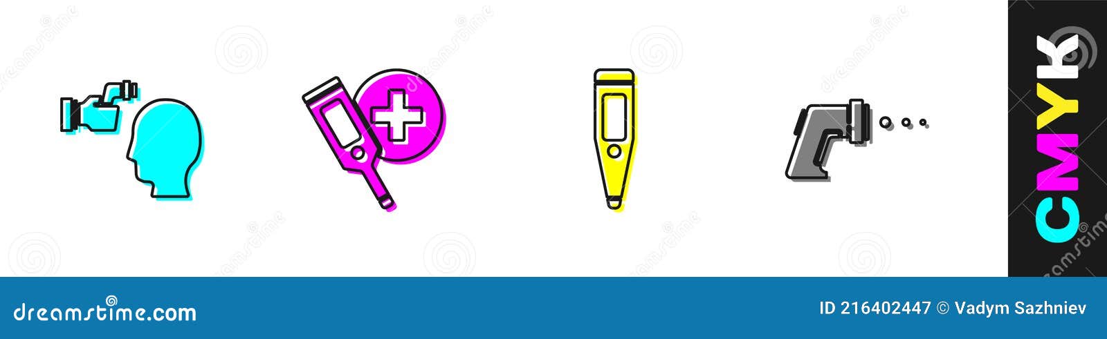 Set Checking Body Temperature, Digital Thermometer, and Icon. Vector ...