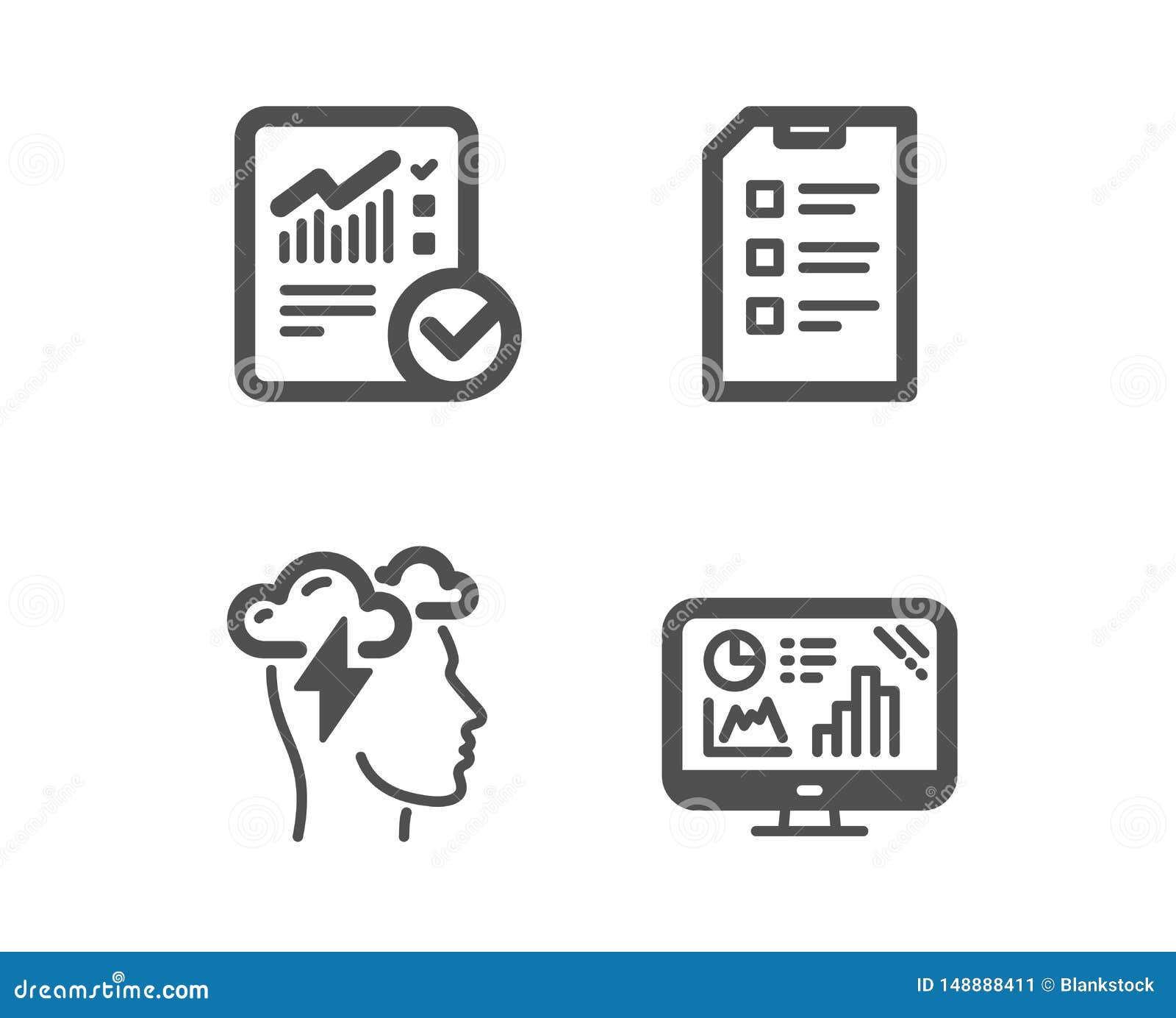 Checklist, Mindfulness Stress and Checked Calculation Icons. Analytics Graph Sign. Vector Stock ...