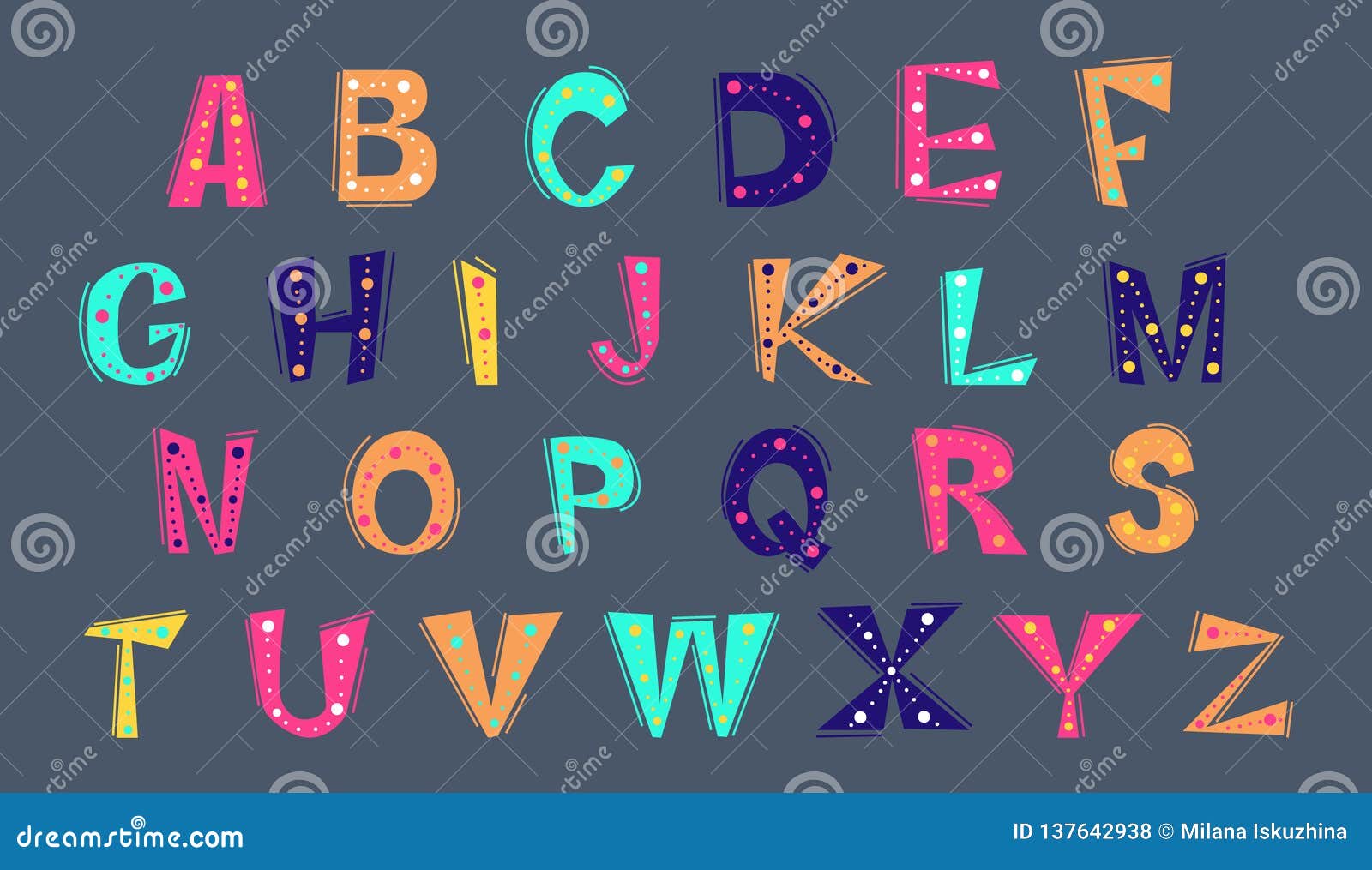 Set Of Cheerful Letters Of The English Alphabet Vector Illustration ...