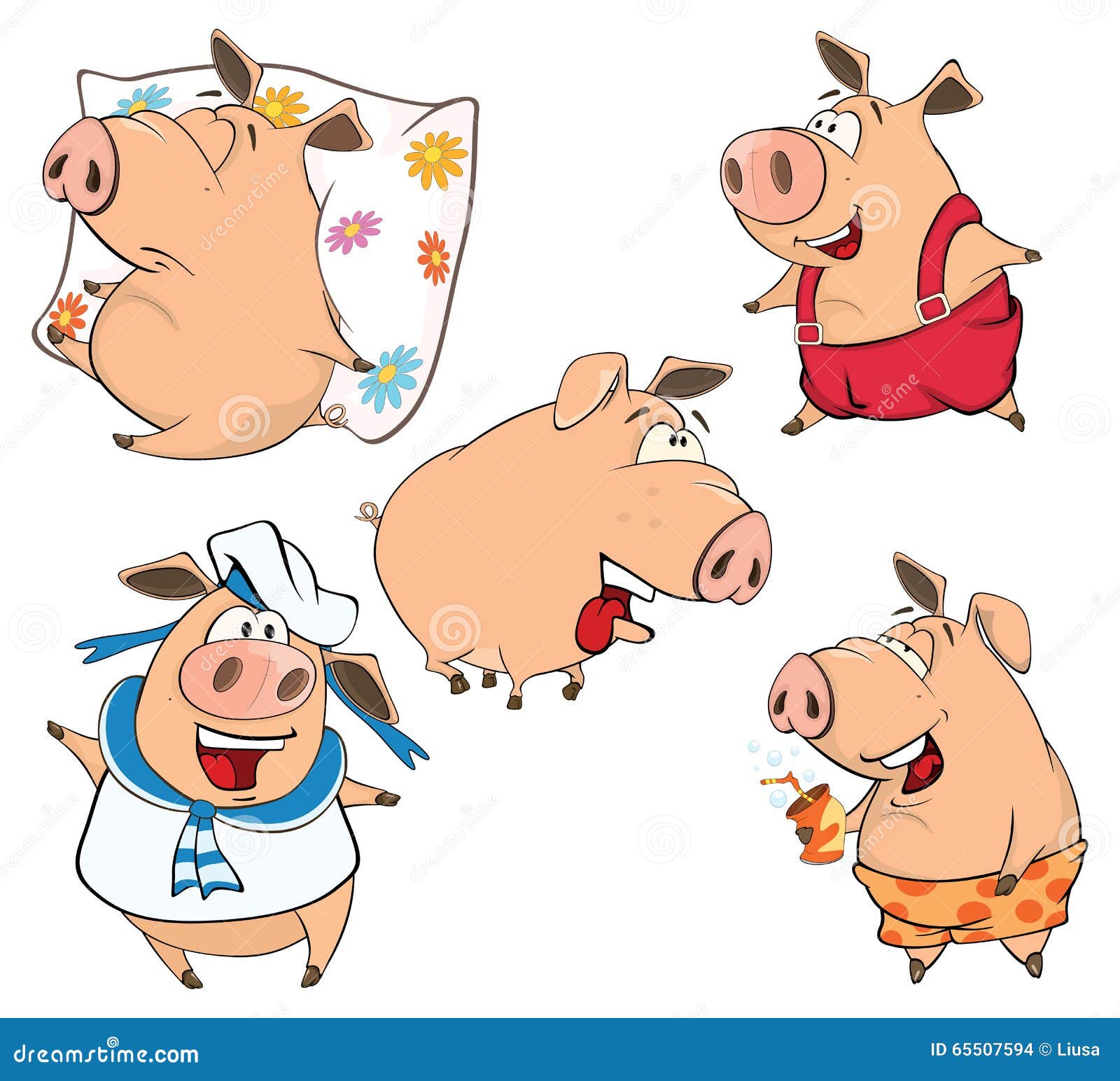 A Set of Cheerful Pigs Cartoon Stock Vector - Illustration of nosy ...
