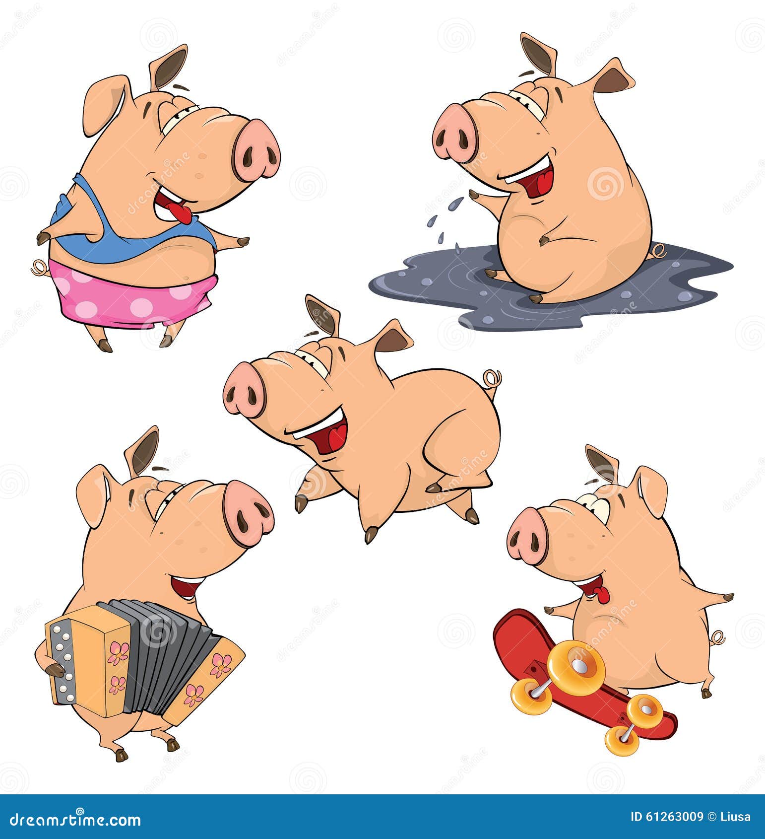 Set of Cheerful Pigs Cartoon Stock Vector - Illustration of farm, boar ...