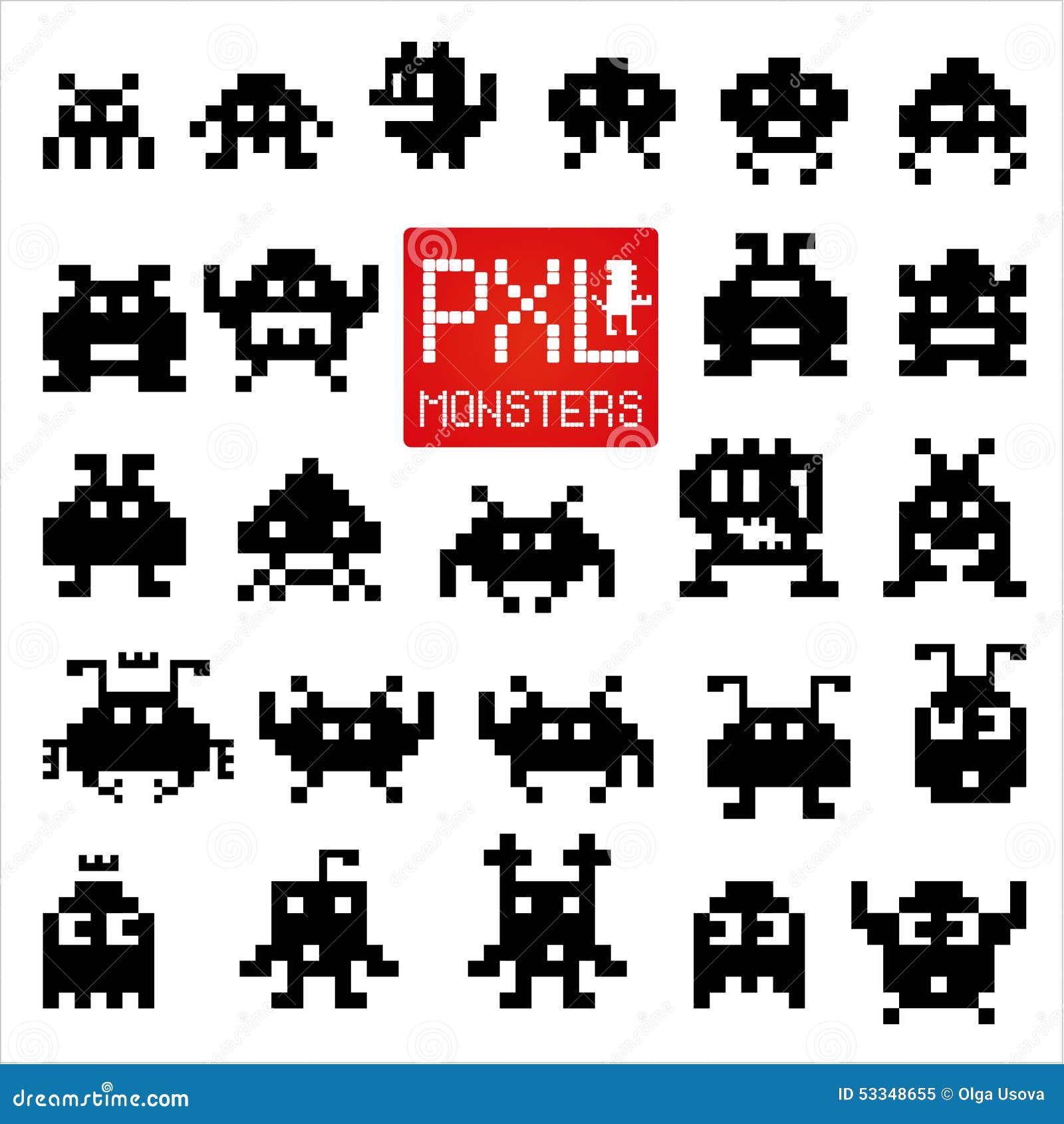 Set of Cheerful Pixel Monsters Editorial Image - Illustration of black ...