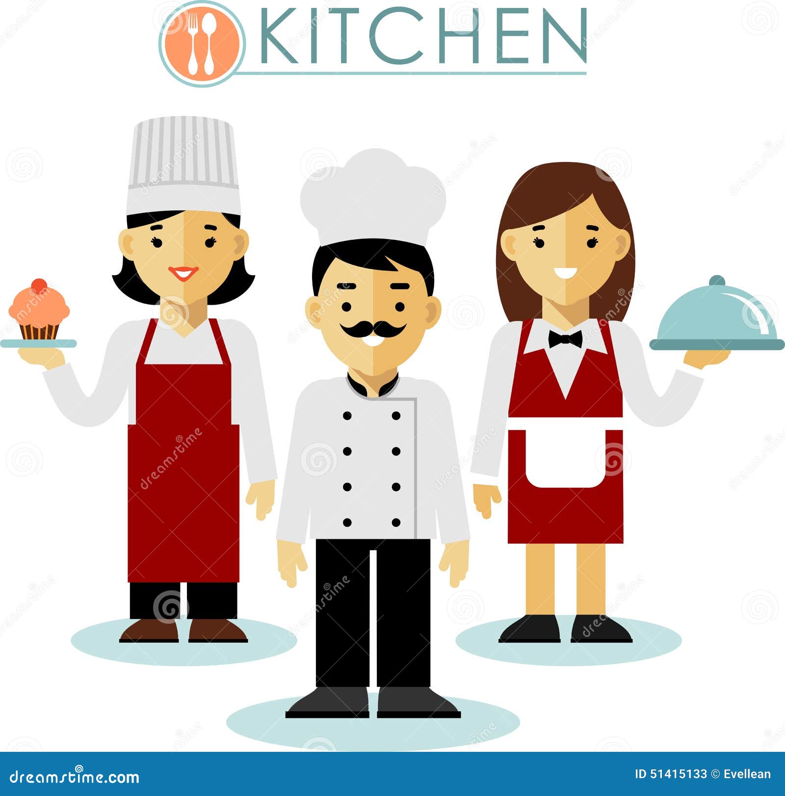 Set of Chef Cook and Waitress in Flat Style Stock Vector - Illustration ...