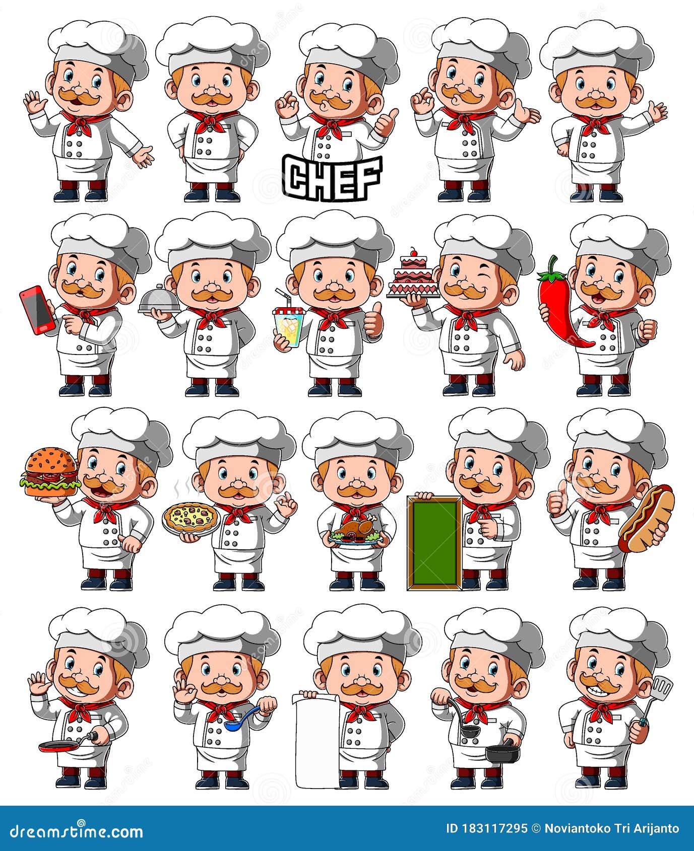 Set of Chef Person with Different Poses Stock Vector - Illustration of ...