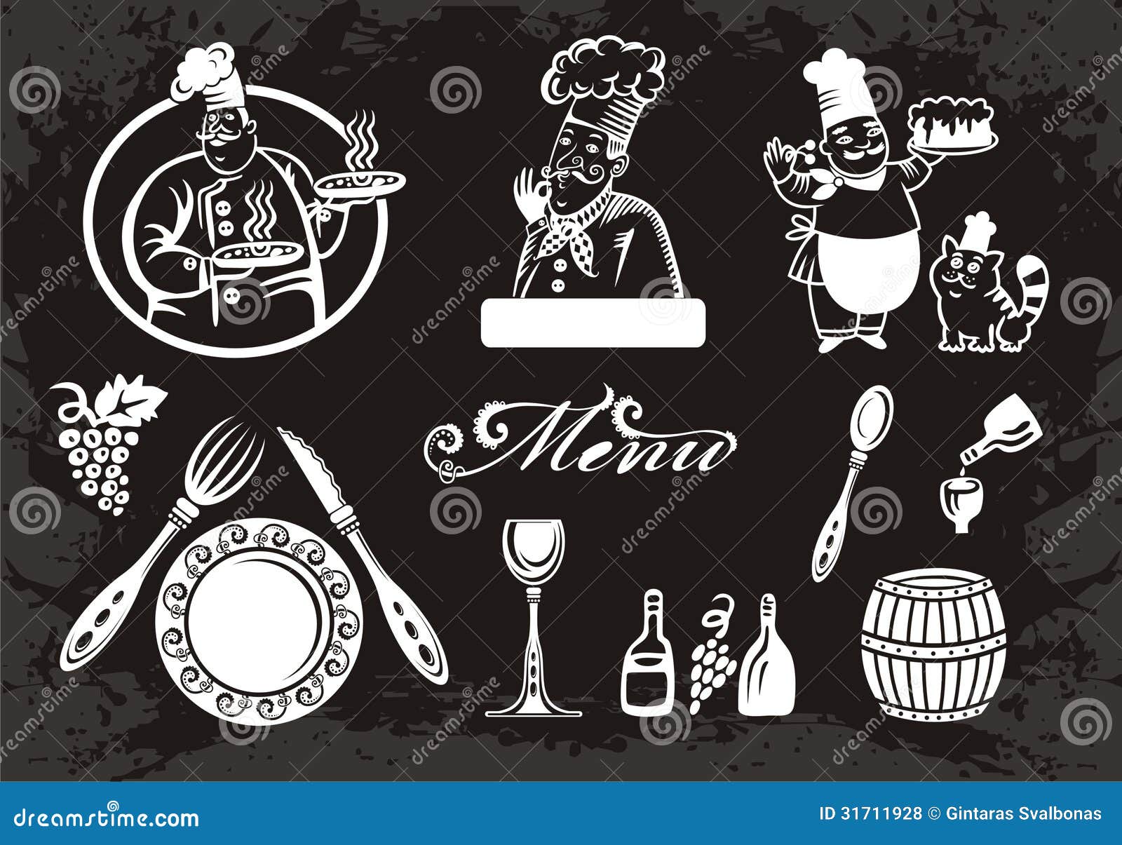 Set of Chefs and Food Elements Stock Illustration - Illustration of ...