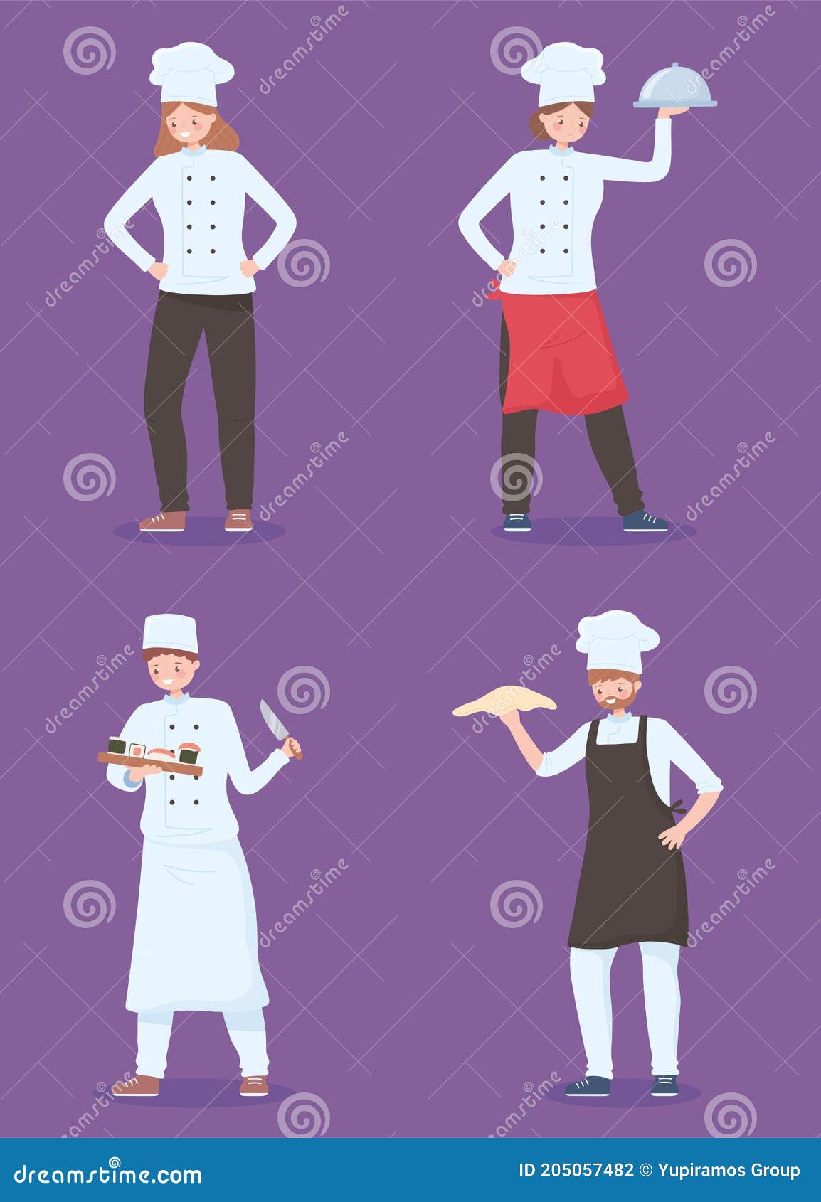 Set of Chefs with Food and Platter Kitchen Workers Characters Stock ...