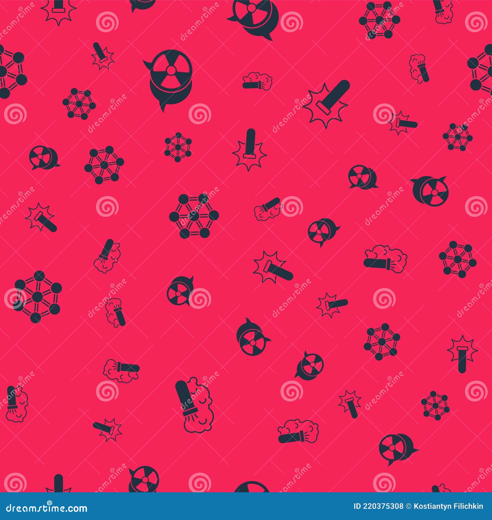 Set Chemical Explosion, Radioactive, Molecule and on Seamless Pattern ...