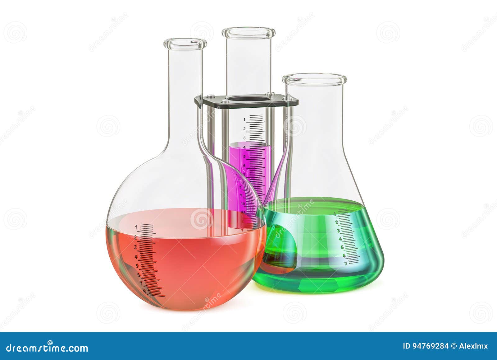 Chemical Flasks With Reagents. Laboratory Glassware Whith Color Liquid ...