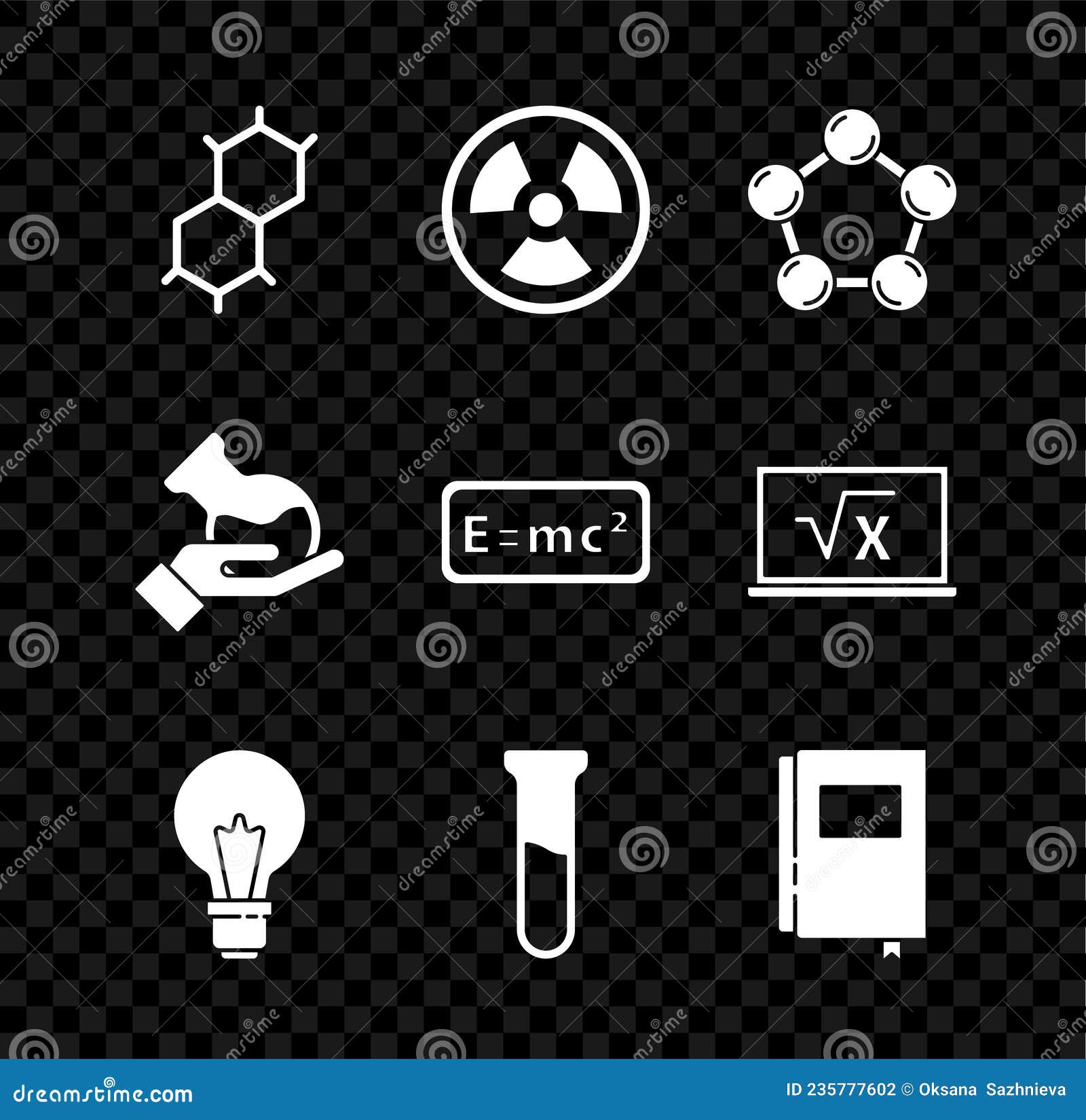 Set Chemical Formula, Radioactive, Molecule, Light Bulb with Concept of ...
