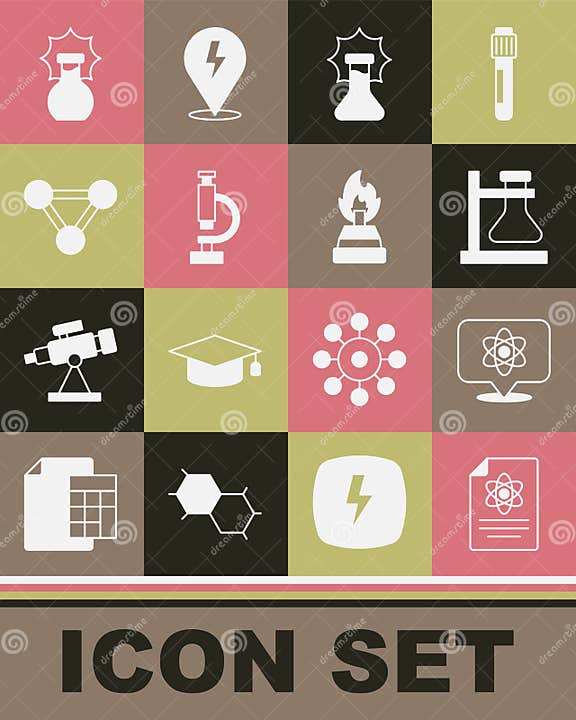 Set Chemistry Report, Atom, Test Tube Flask on Stand, Explosion in the ... Set Chemistry Report, Atom, Test Tube Flask on Stand, Explosion in the ...