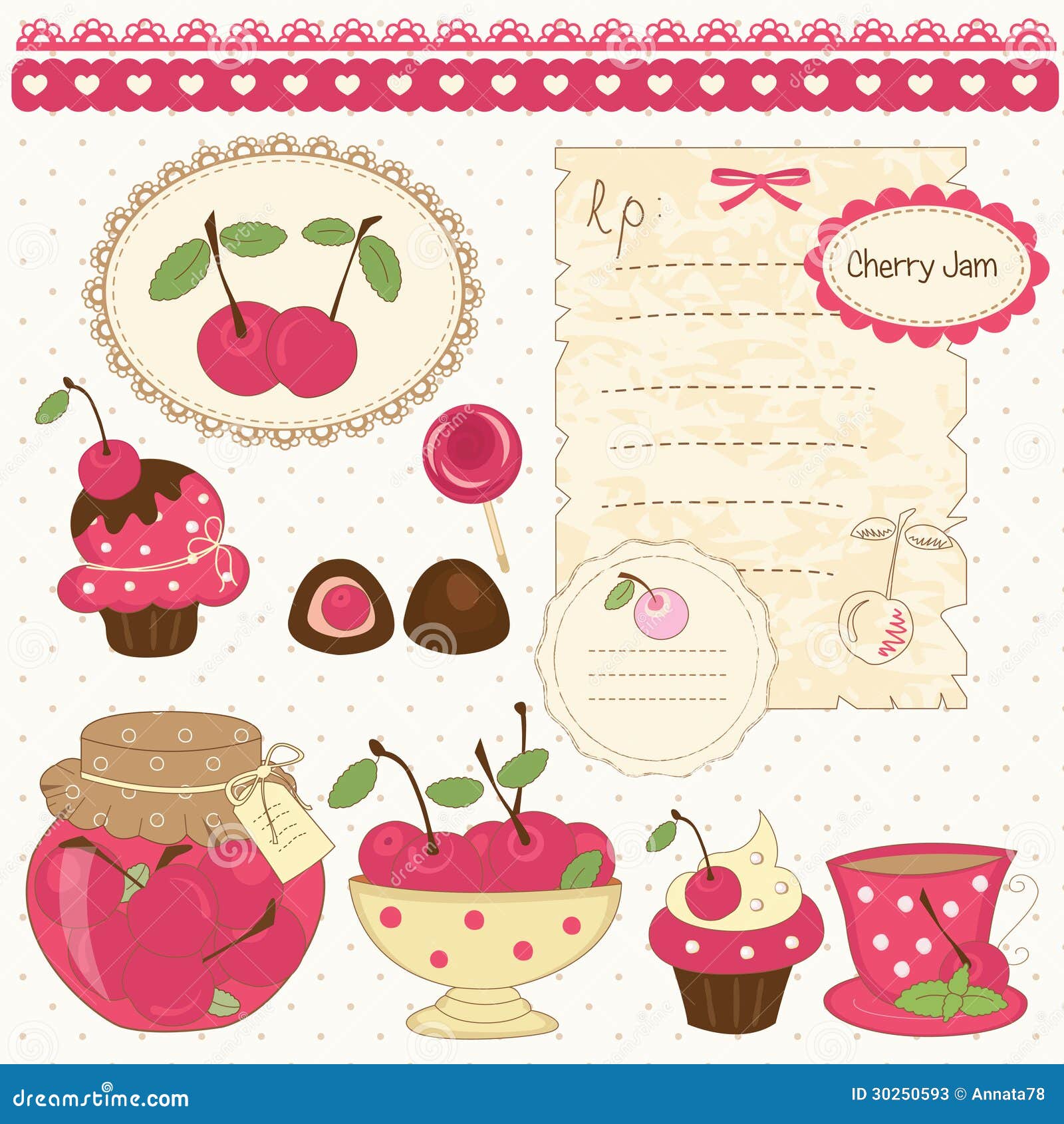 Cherry scrapbook set stock illustration. Illustration of abstract ...