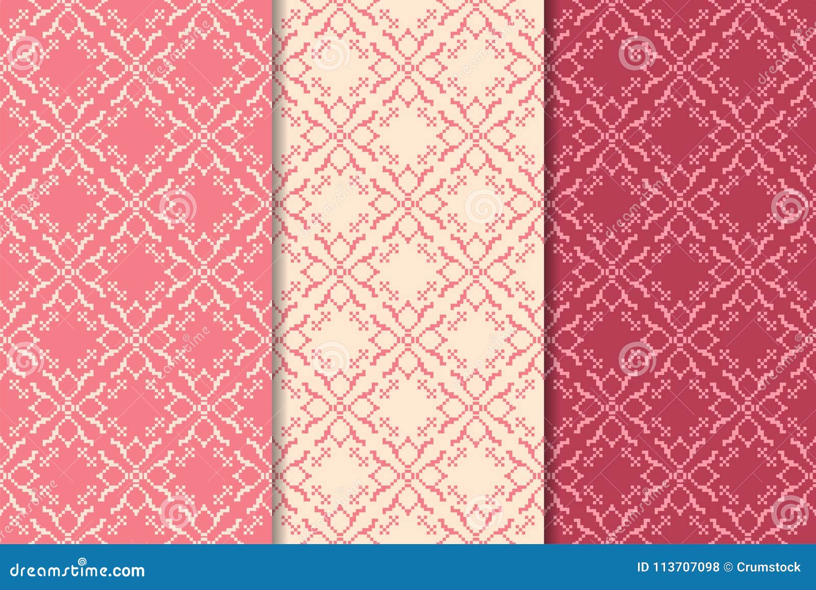 Set of Cherry Red Floral Designs. Vertical Seamless Patterns Stock ...