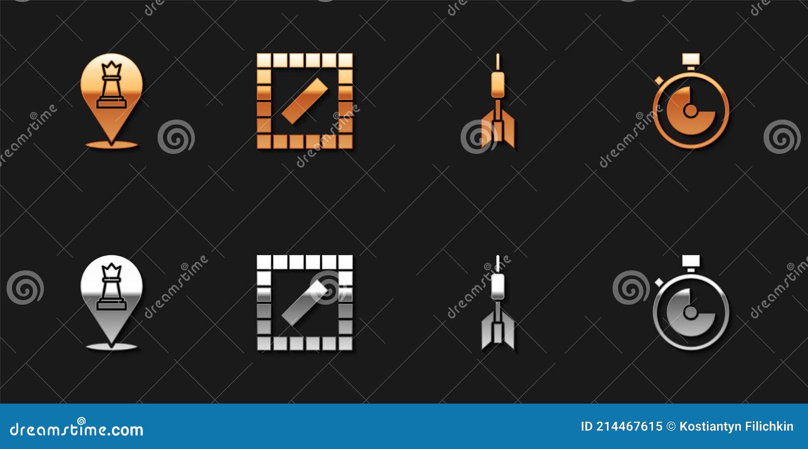 Set Chess, Board Game, Dart Arrow and Stopwatch Icon. Vector Stock ...