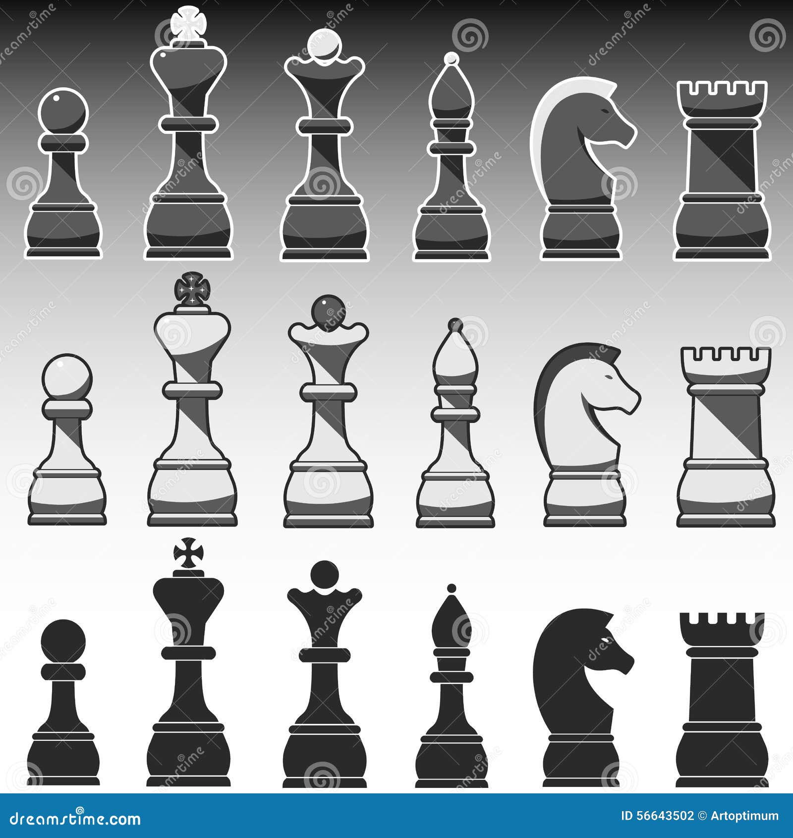 Set of Chess Figures, Black, Grey and White Stock Vector - Illustration ...