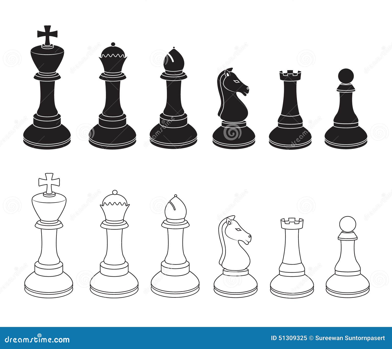 Set Of Chess Icons In Black And White Cartoon Vector | CartoonDealer ...