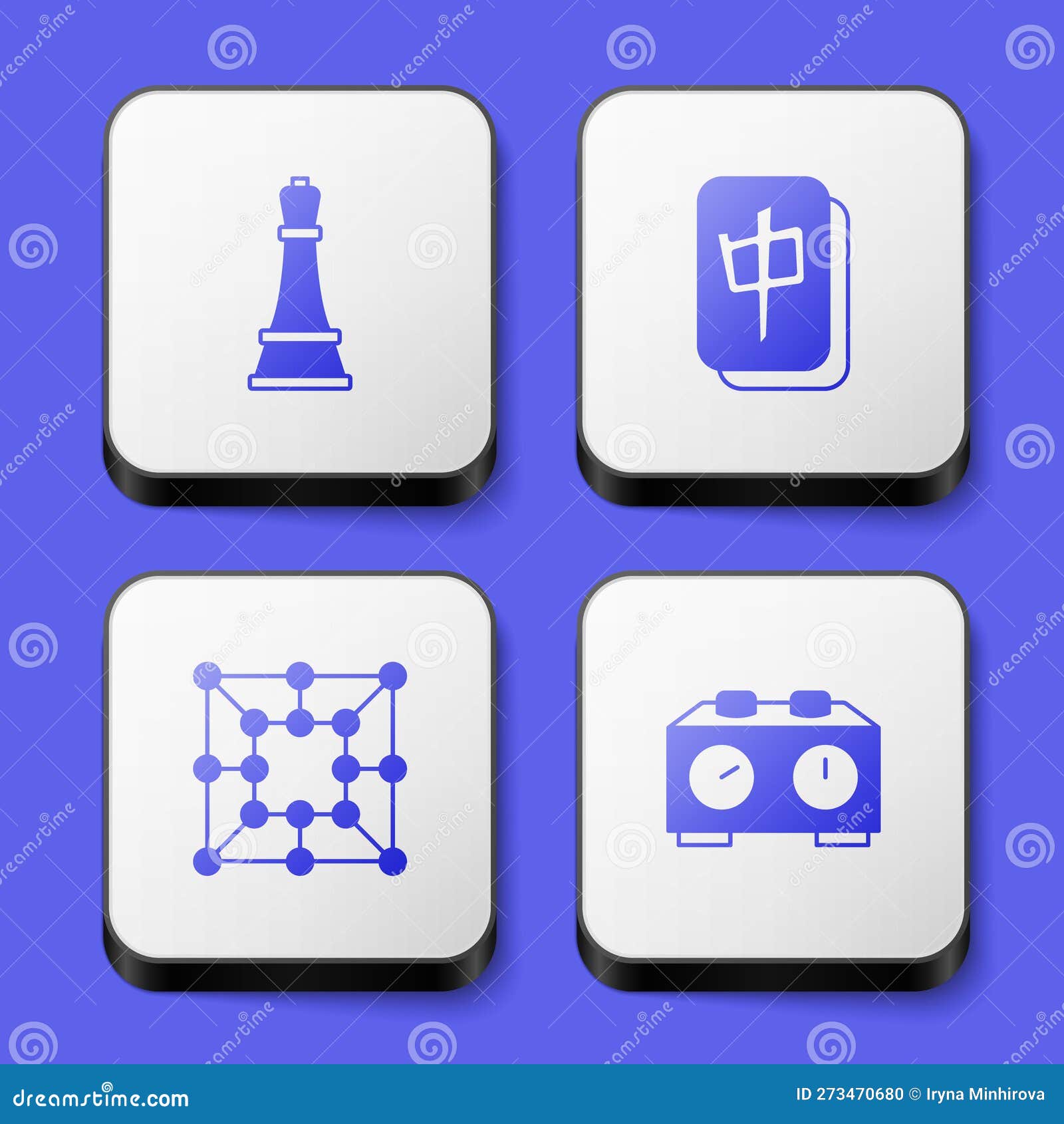 Set Chess, Mahjong Pieces, Board Game and Time Chess Clock Icon. White ...