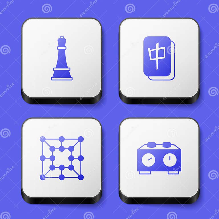 Set Chess, Mahjong Pieces, Board Game and Time Chess Clock Icon. White ...