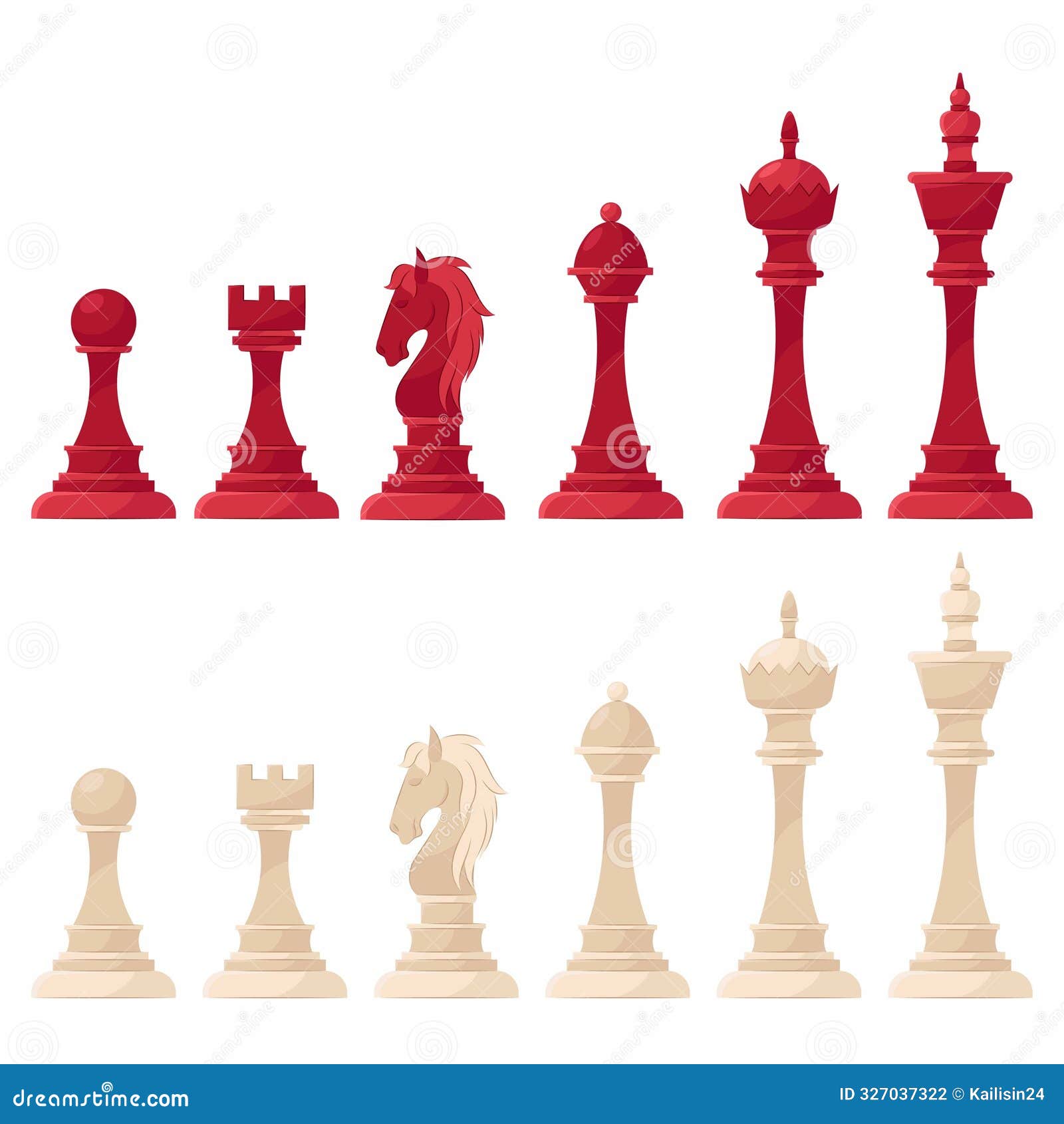 Set of Chess Pieces. Set of Vector Illustrations of Chess in Beige and ...