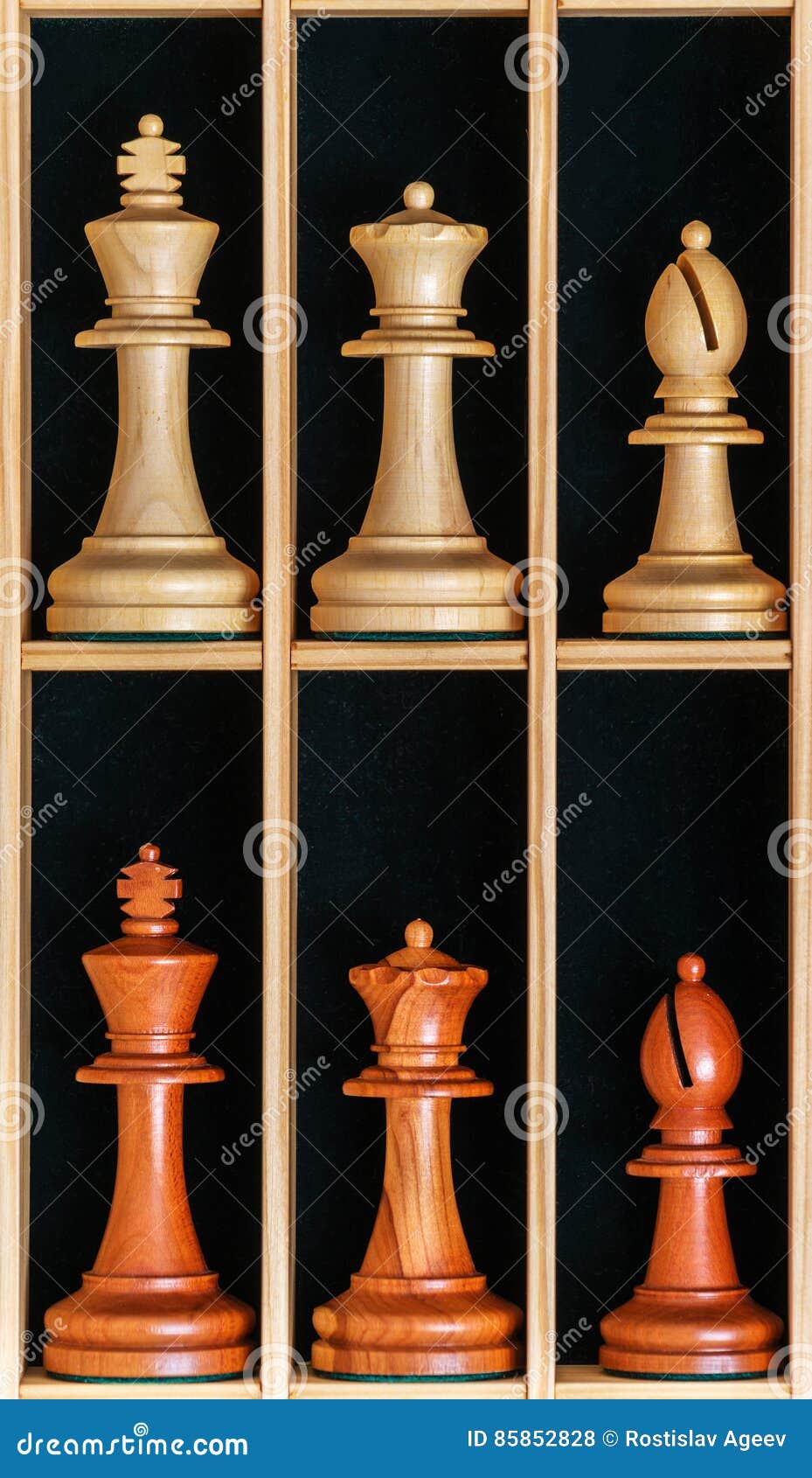 Set of Chess Pieces in a Wooden Box Stock Photo - Image of strategic ...