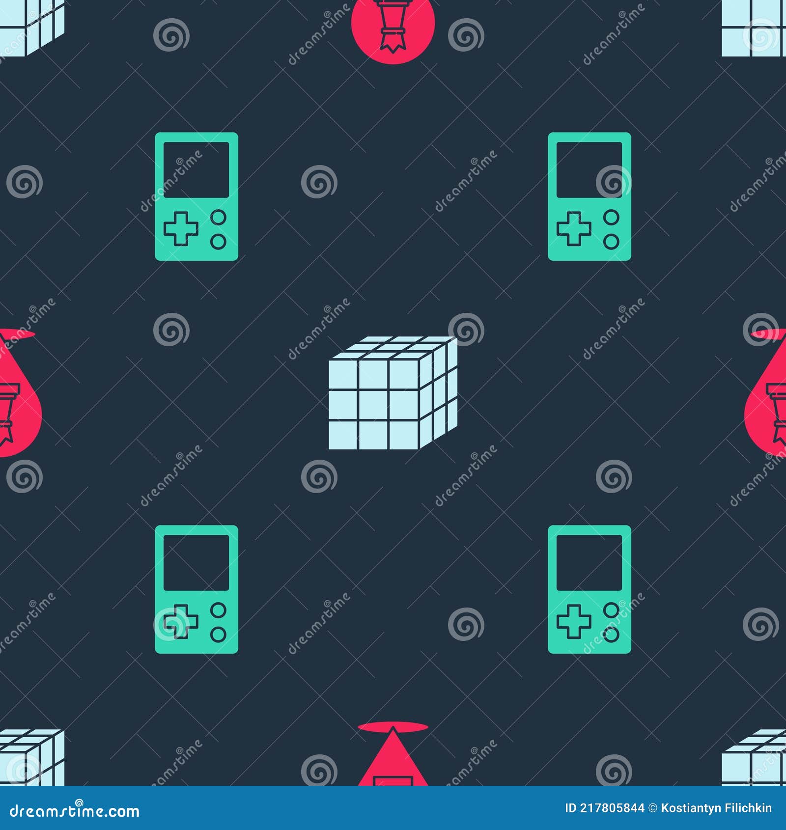 Set Chess, Rubik Cube and Tetris on Seamless Pattern. Vector Stock ...