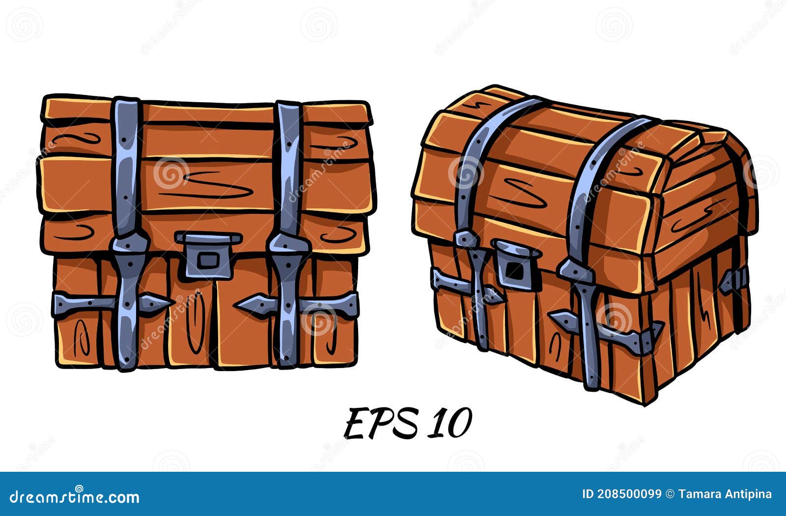 Set of Chests in Cartoon Style. Vector Stock Vector - Illustration of ...