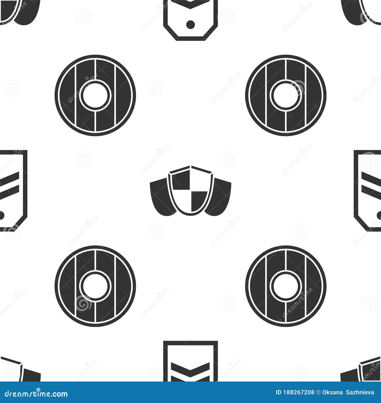 Set Chevron, Shield and Round Wooden Shield on Seamless Pattern. Vector ...