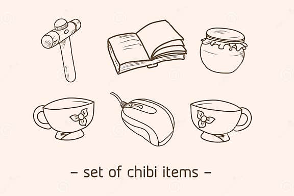 Set of Chibi Items Hand Drawing Stock Vector - Illustration of design ...