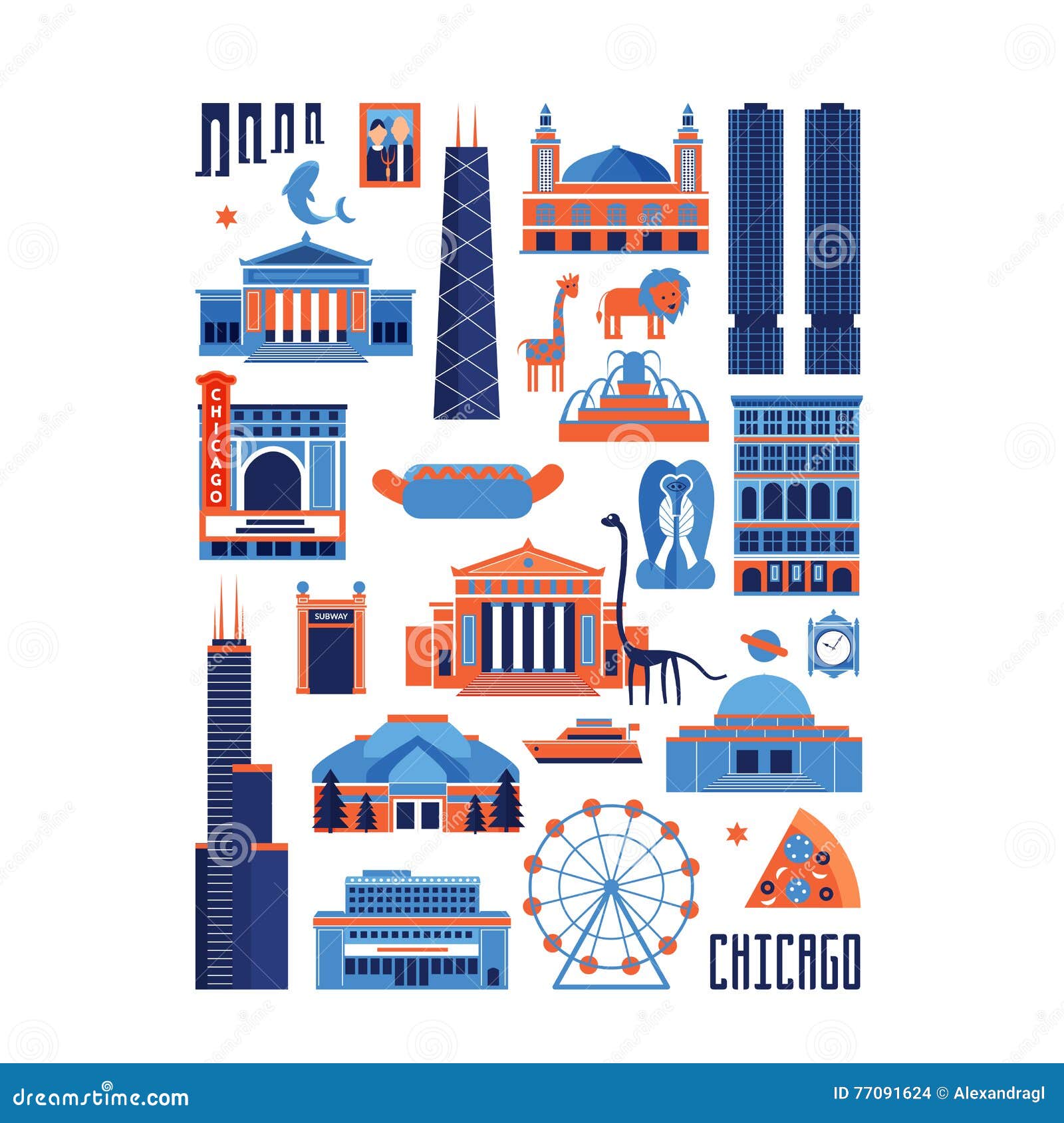 Chicago Landmarks Skyline. Vector Illustration | CartoonDealer.com ...