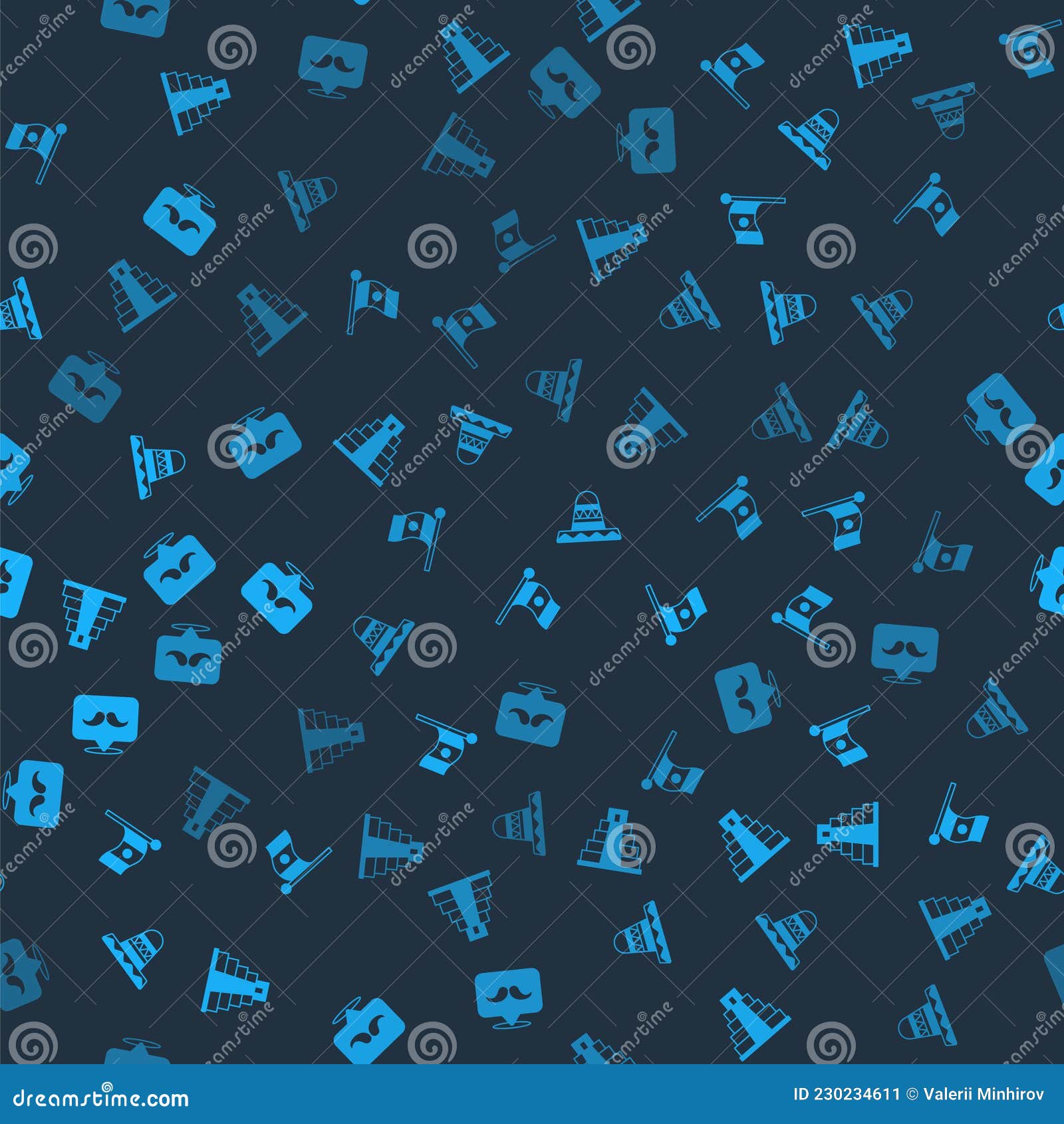 Set Chichen Itza in Mayan, Mexico Flag, Mexican Sombrero and Mustache ...