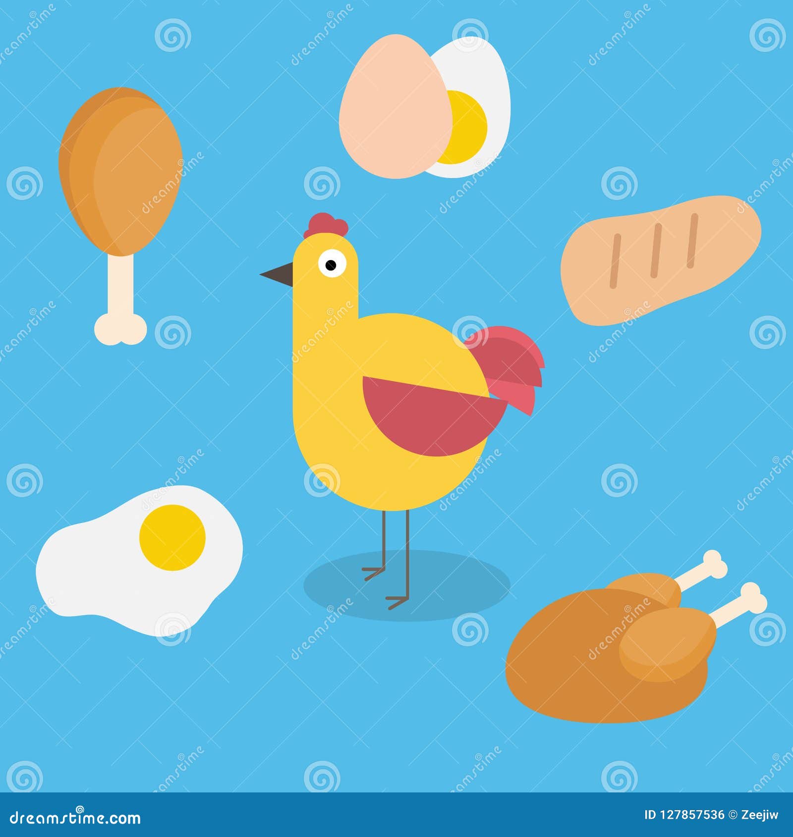 Set of chicken products. stock vector. Illustration of market - 127857536