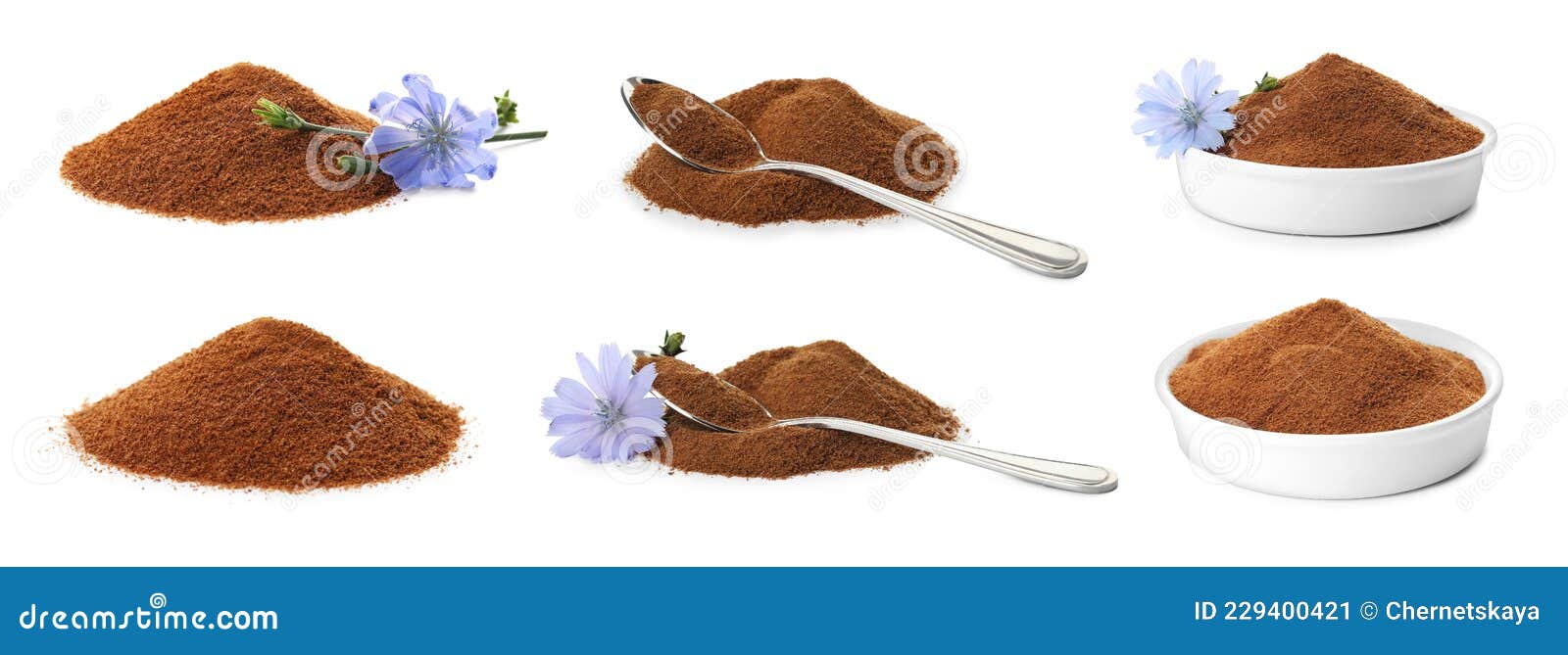 Set with Chicory Powder on White Background. Banner Design Stock Image ...